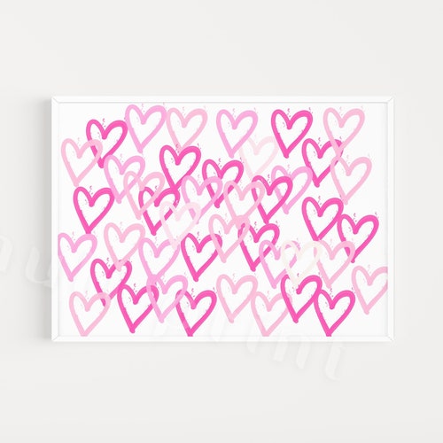 Pink Preppy Heart Wall Art Pink Abstract Art Printable Wall - Etsy