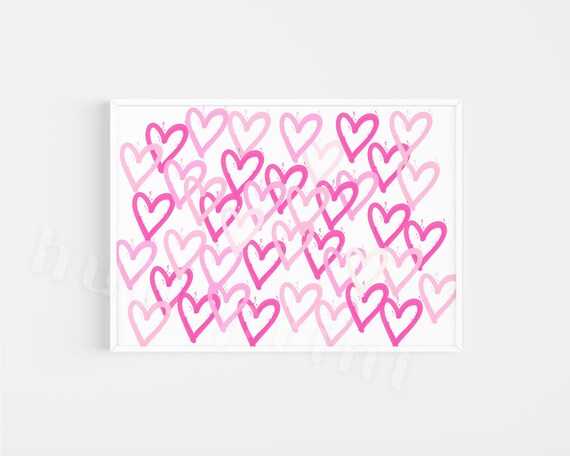 Pink Preppy Heart Wall Art Pink Abstract Art Printable Wall - Etsy