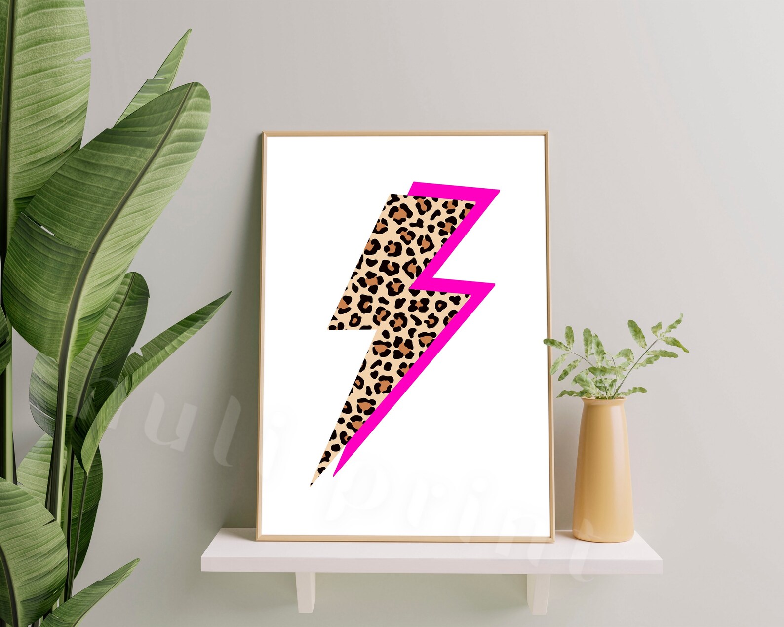 Pink Lightning Bolt Poster, Preppy Wall Art, Leopard Lightning Bolt ...