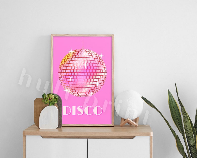 Pink Disco Ball Poster Preppy Wall Art Retro Preppy Room - Etsy