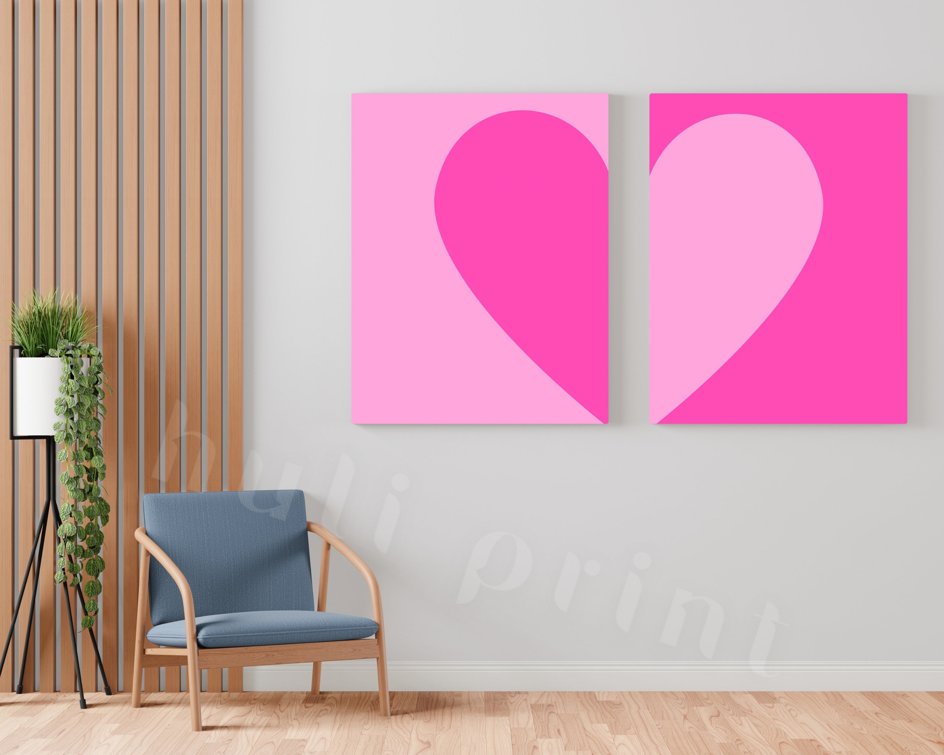Pink Preppy Heart Wall Art, Pink Abstract Poster, Printable Wall Art ...