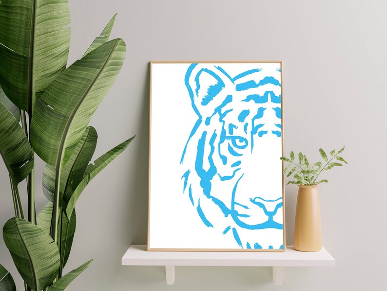 Tiger Poster Feline Blue Wall Art Wild Cat Poster Tiger - Etsy