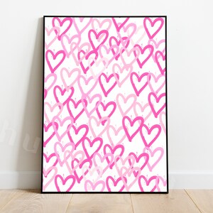 Pink Preppy Heart Wall Art Pink Abstract Poster Printable - Etsy