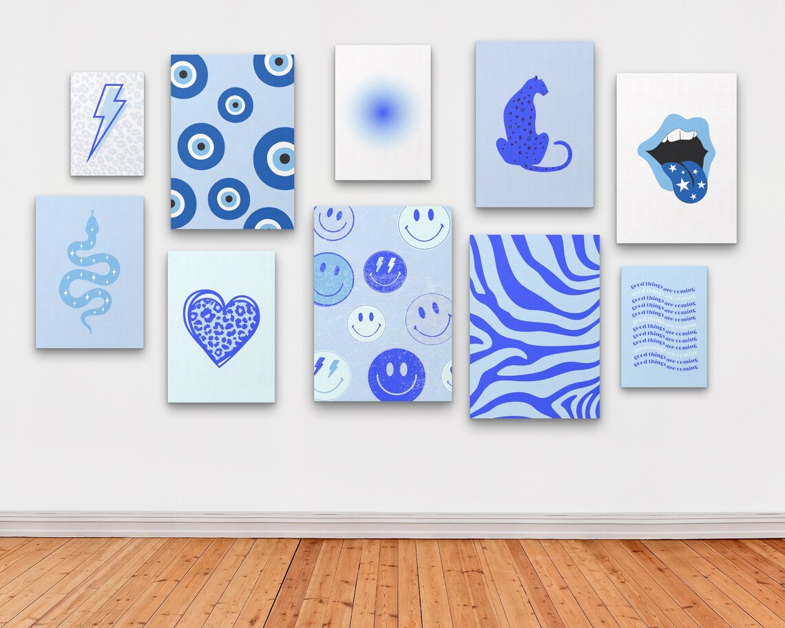 Blue Wall Collage Pack Preppy Wall Art Set of 10 Gallery - Etsy