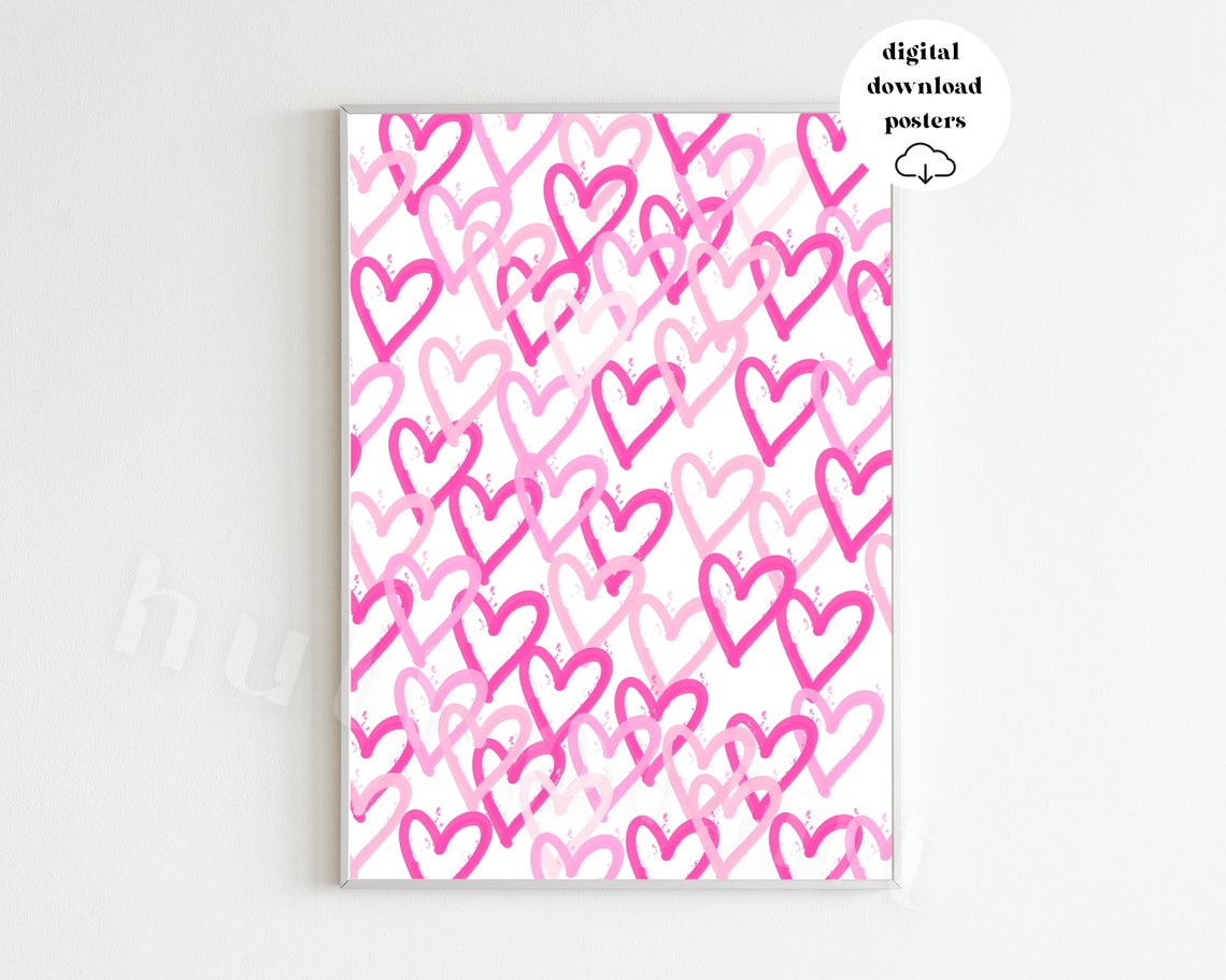 Pink Preppy Heart Wall Art Pink Abstract Poster Printable - Etsy