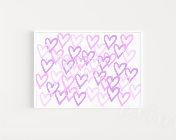 Purple Preppy Heart Wall Art Abstract Poster Printable Wall - Etsy