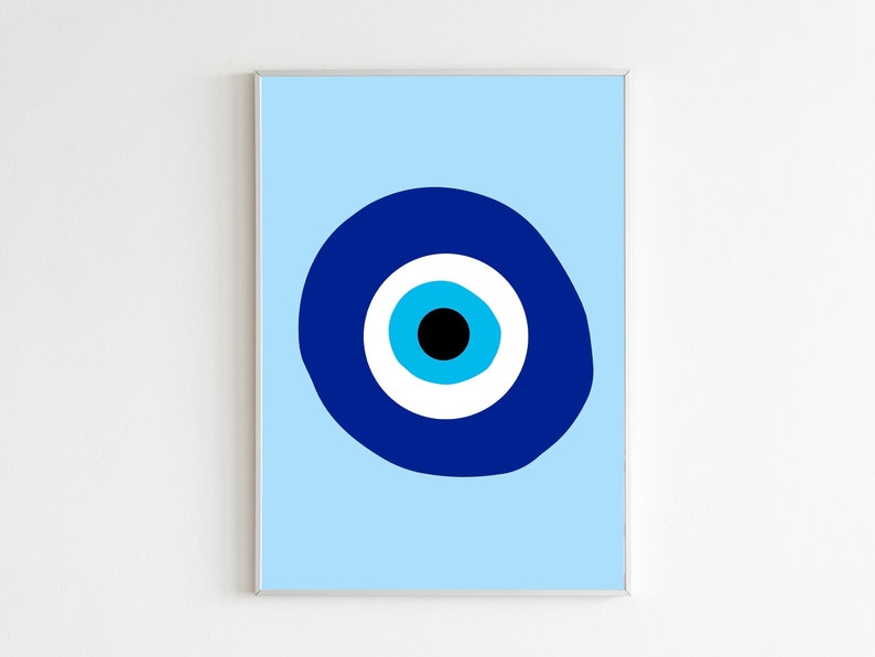 Blue Evil Eye Poster, Preppy Wall Art, Fun Room Decor, Blue Preppy ...