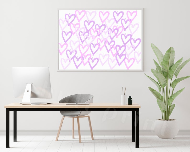 Purple Preppy Heart Wall Art, Abstract Poster, Printable Wall Art, Room ...