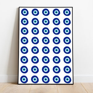 Blue Evil Eye Poster, Preppy Wall Art, Fun Room Decor, Blue Preppy ...