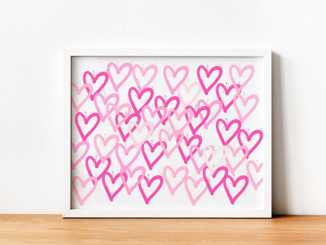Pink Preppy Heart Wall Art Pink Abstract Art Printable Wall - Etsy