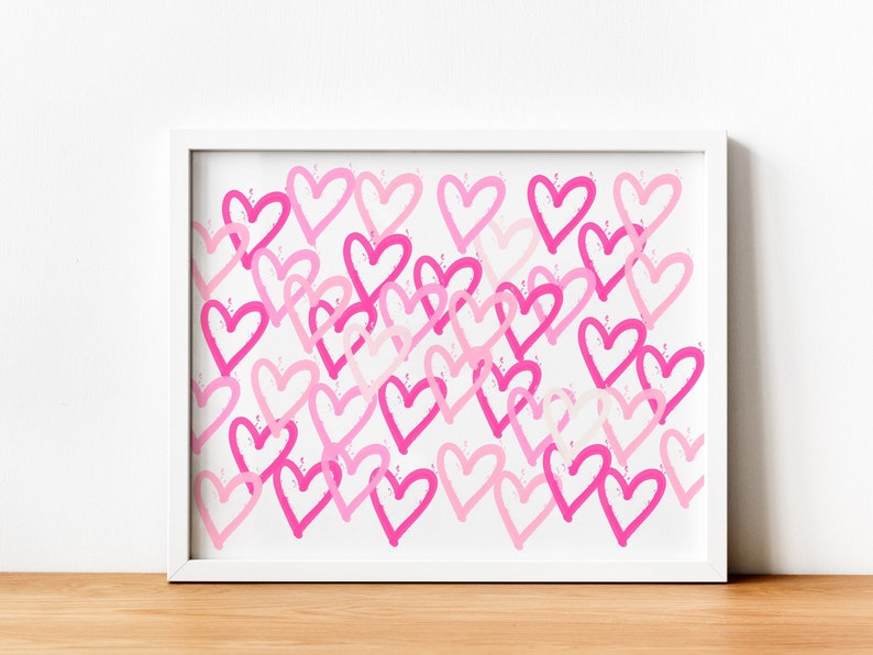 Pink Preppy Heart Wall Art Pink Abstract Art Printable Wall - Etsy