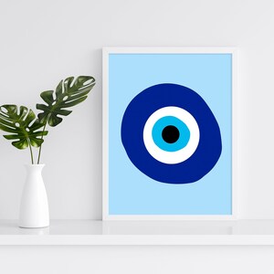 Blue Evil Eye Poster, Preppy Wall Art, Fun Room Decor, Blue Preppy ...