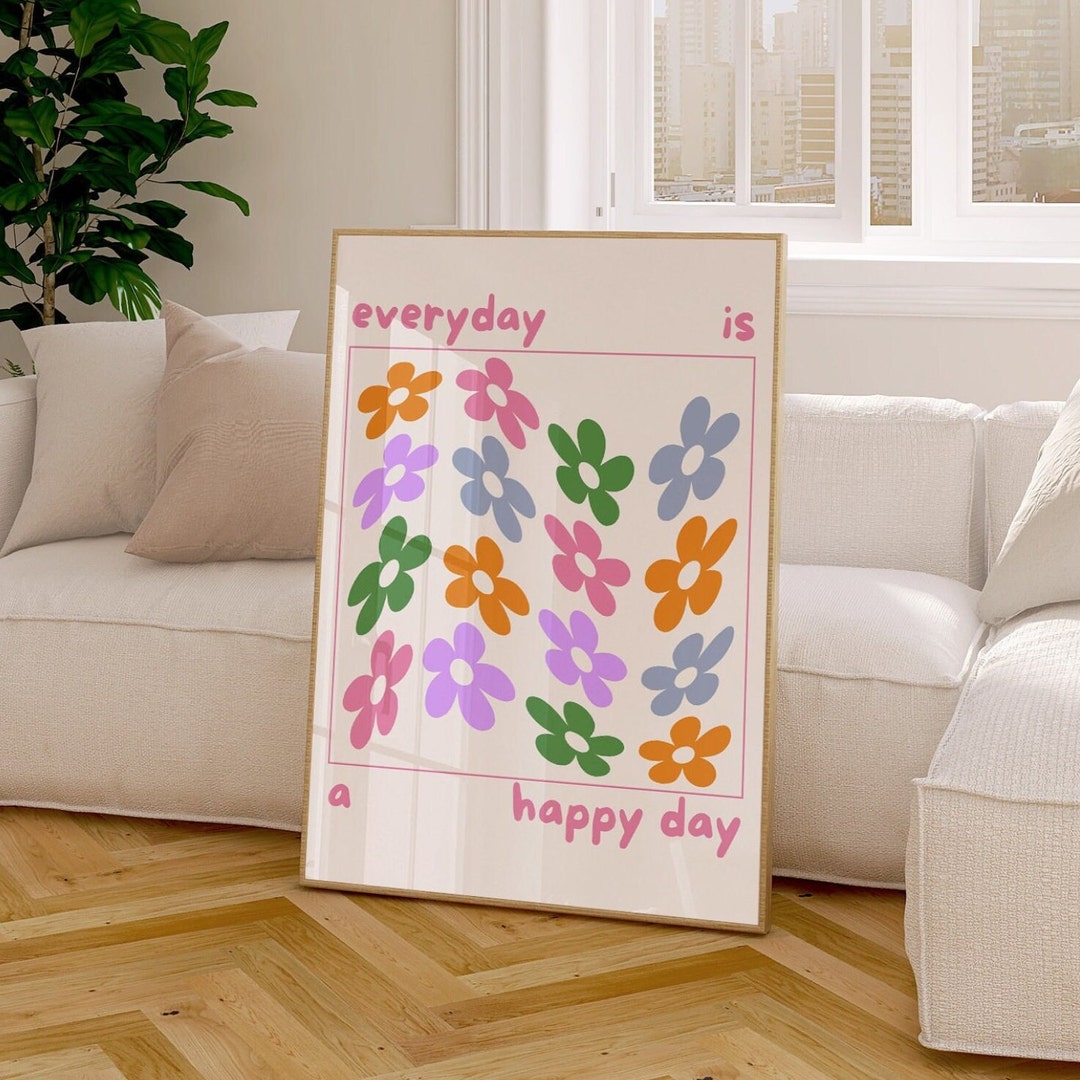 Preppy Wall Art, Flower Funky Print, Happy Day Wall Art, Daisy Room ...