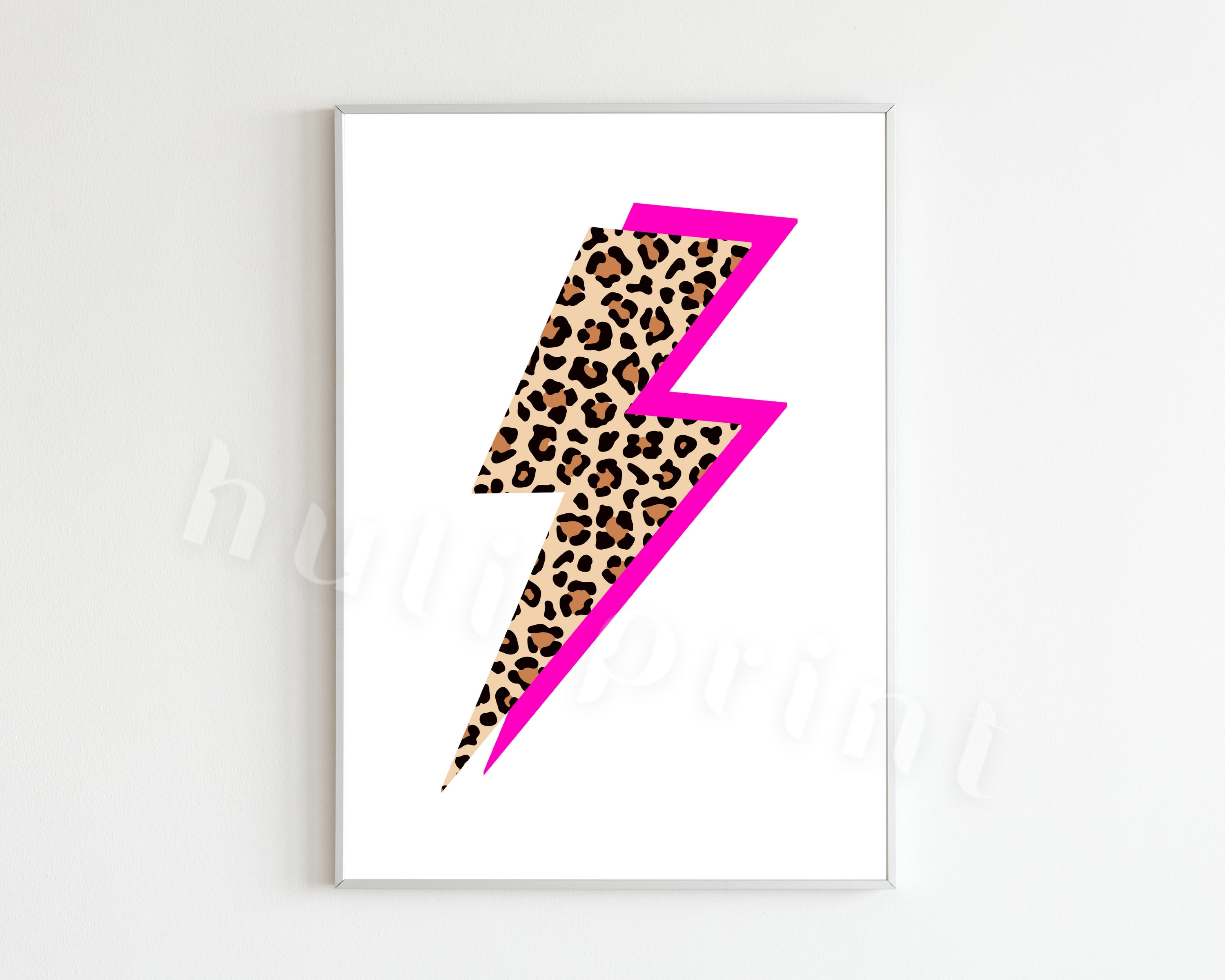 Pink Lightning Bolt Poster, Preppy Wall Art, Leopard Lightning Bolt ...