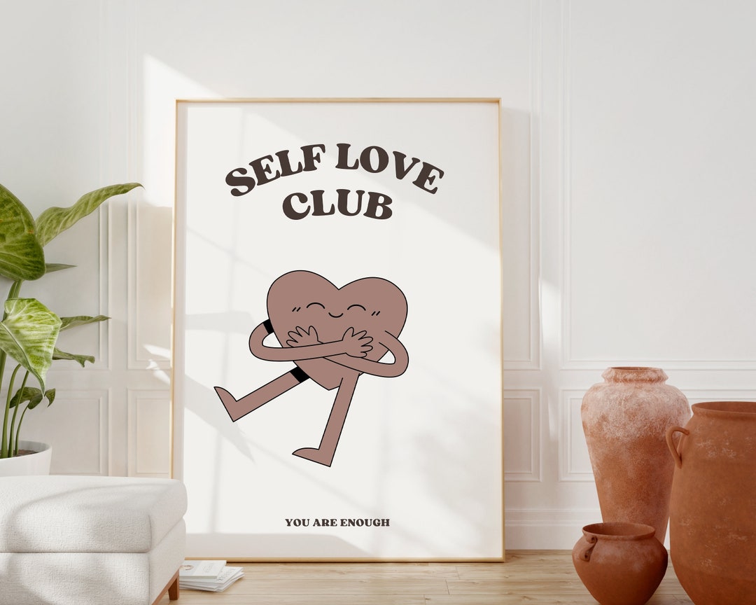 Retro Self Love Club Poster, Hugging Heart Wall Art Print, Trendy Print ...