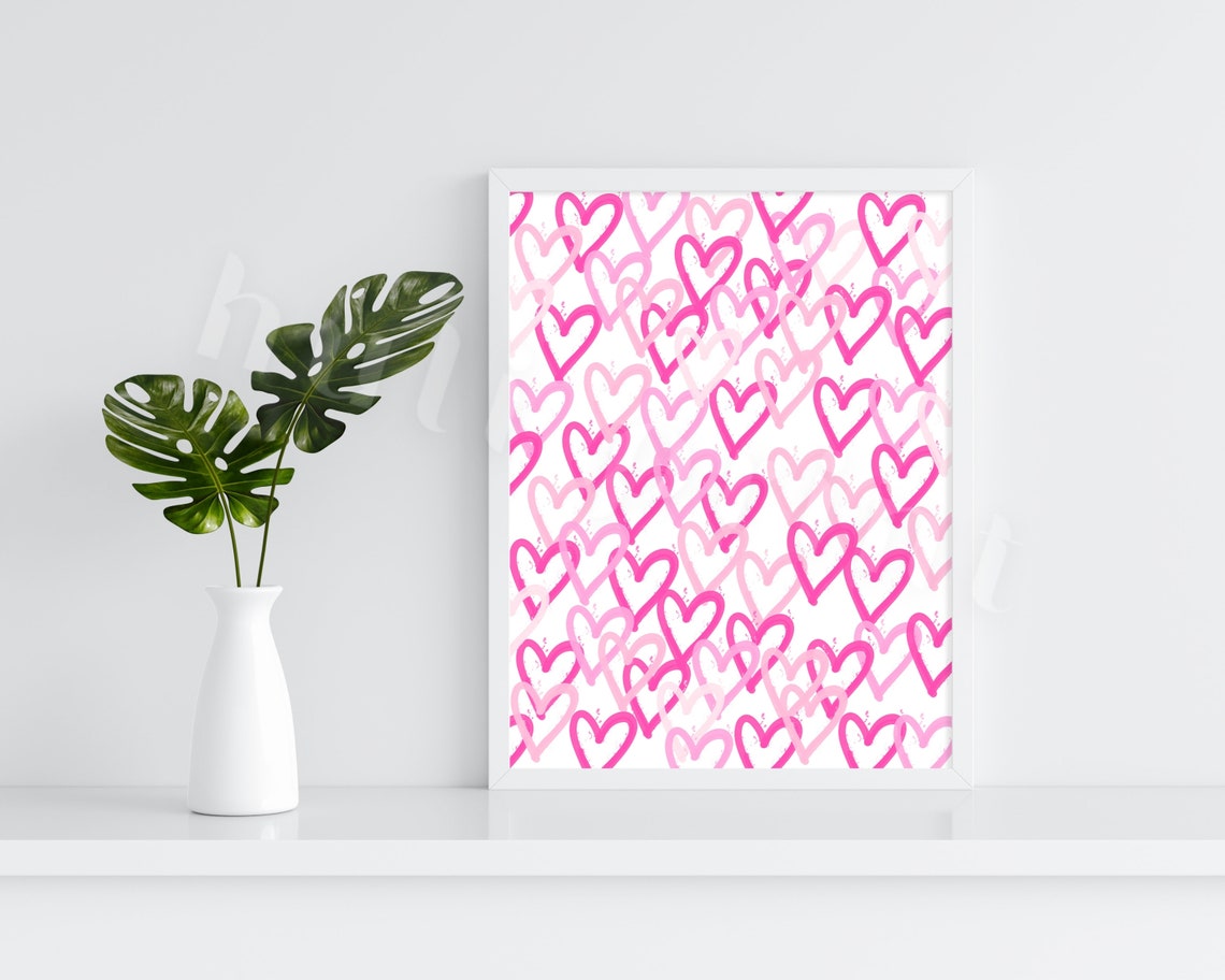 Pink Preppy Heart Wall Art Pink Abstract Poster Printable - Etsy