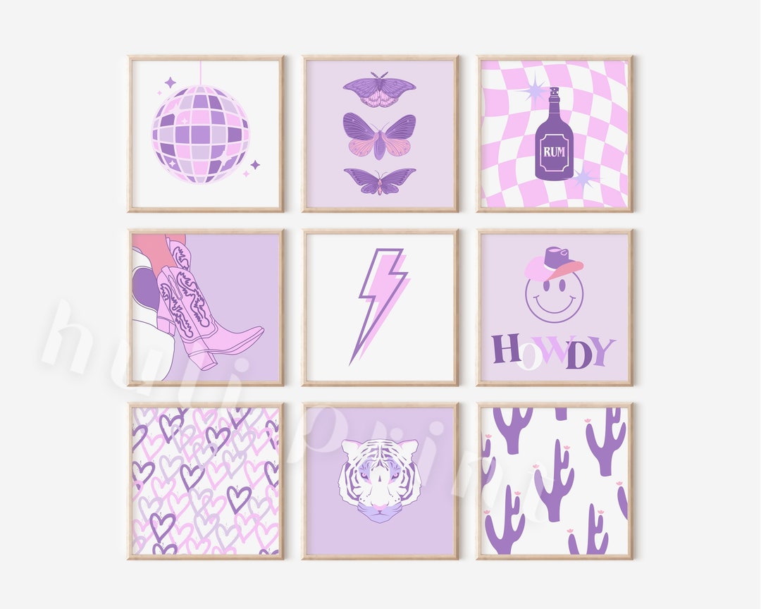 Purple Preppy Wall Art Set of 9 Western Poster Howdy Preppy - Etsy
