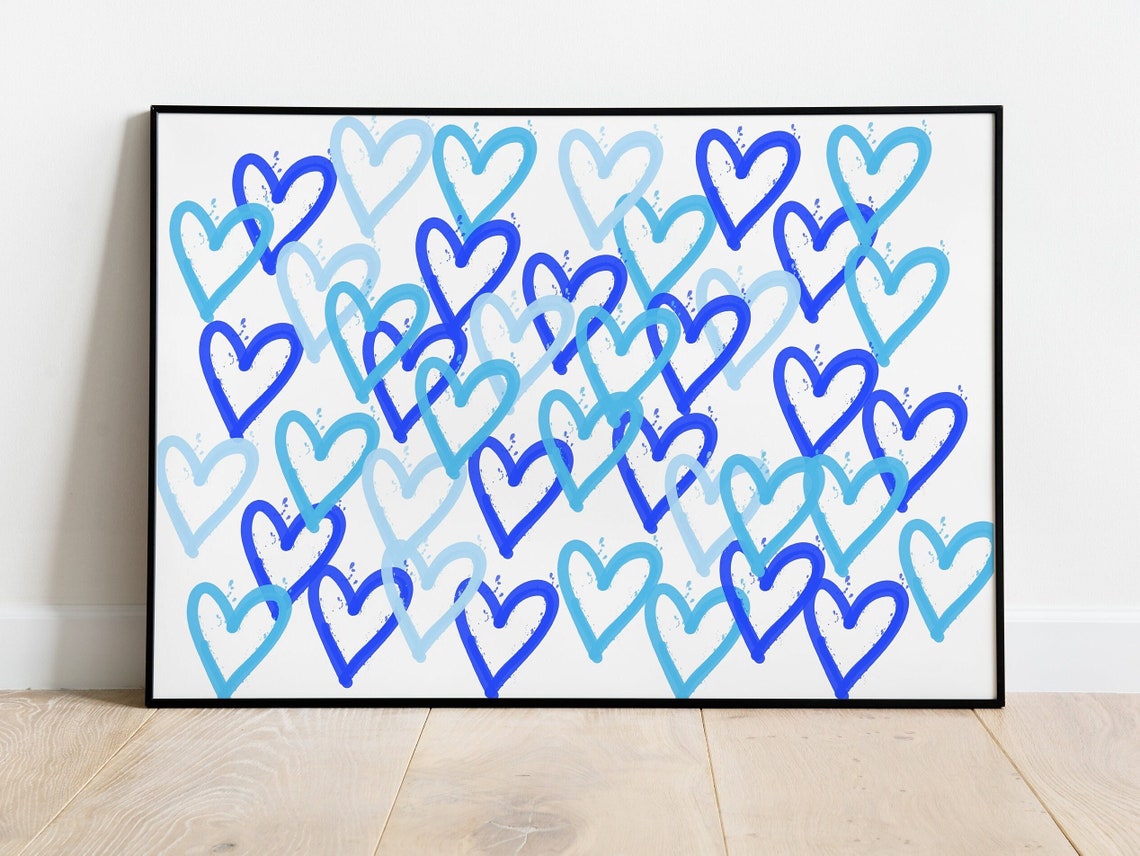 Blue Preppy Heart Wall Art Blue Abstract Art Printable Wall - Etsy
