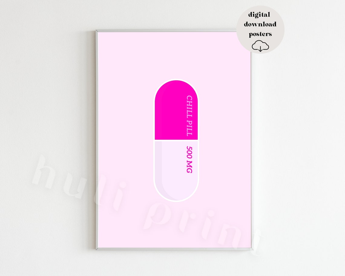 Pink Preppy Wall Art Chill Pill Poster Printable Wall Art - Etsy