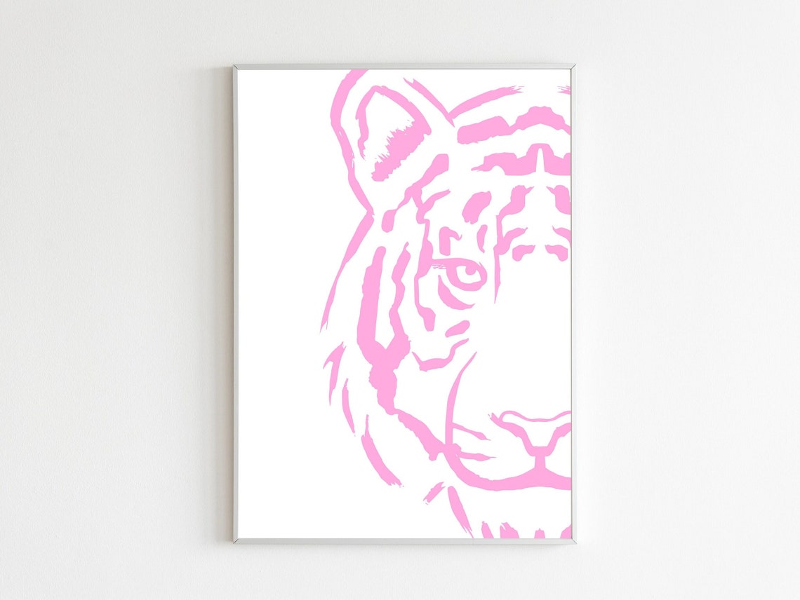 Preppy Tiger Poster Feline Pink Wall Art Wild Cat Poster - Etsy