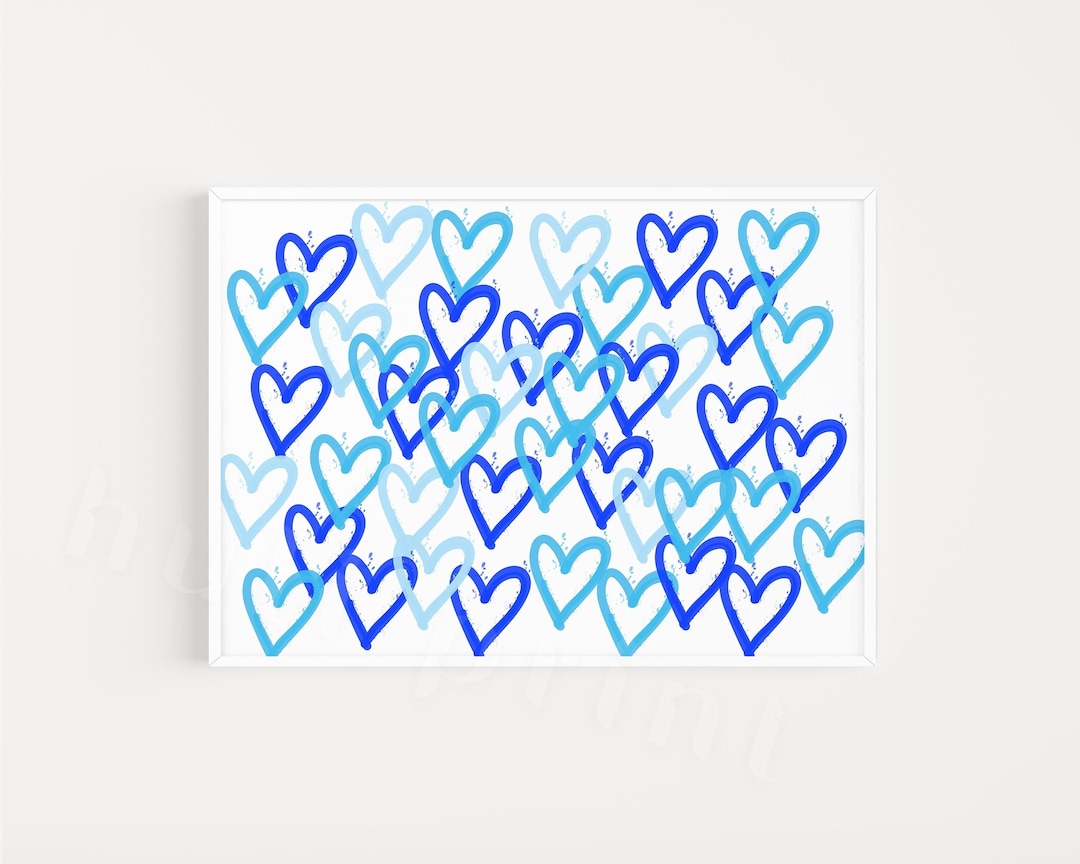 Blue Preppy Heart Wall Art Blue Abstract Art Printable Wall - Etsy
