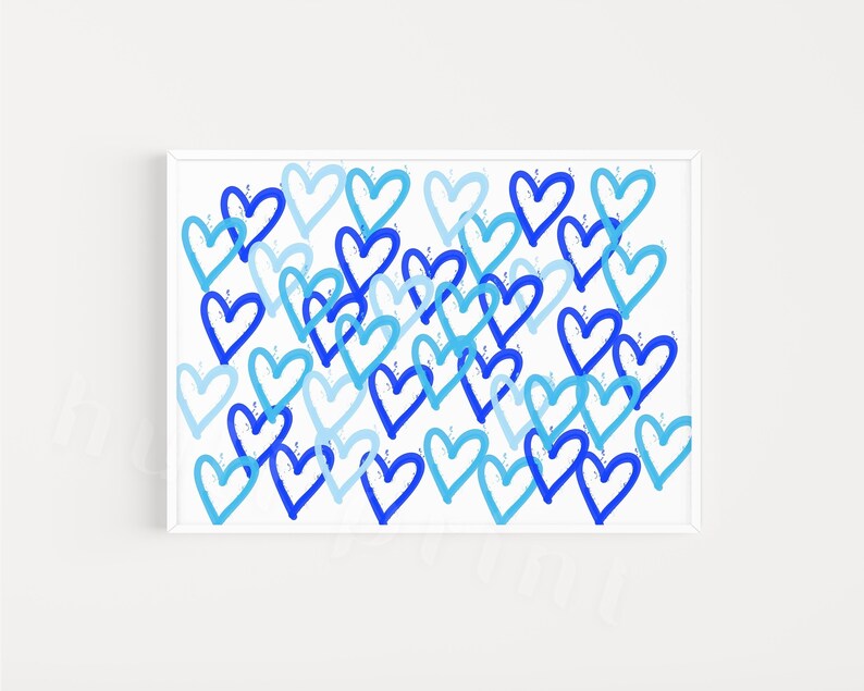 Blue Preppy Heart Wall Art Blue Abstract Art Printable Wall - Etsy