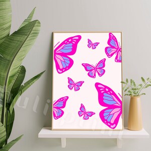 Pink Preppy Butterfly Wall Art, Trendy Art Prints, Preppy Poster, Room ...