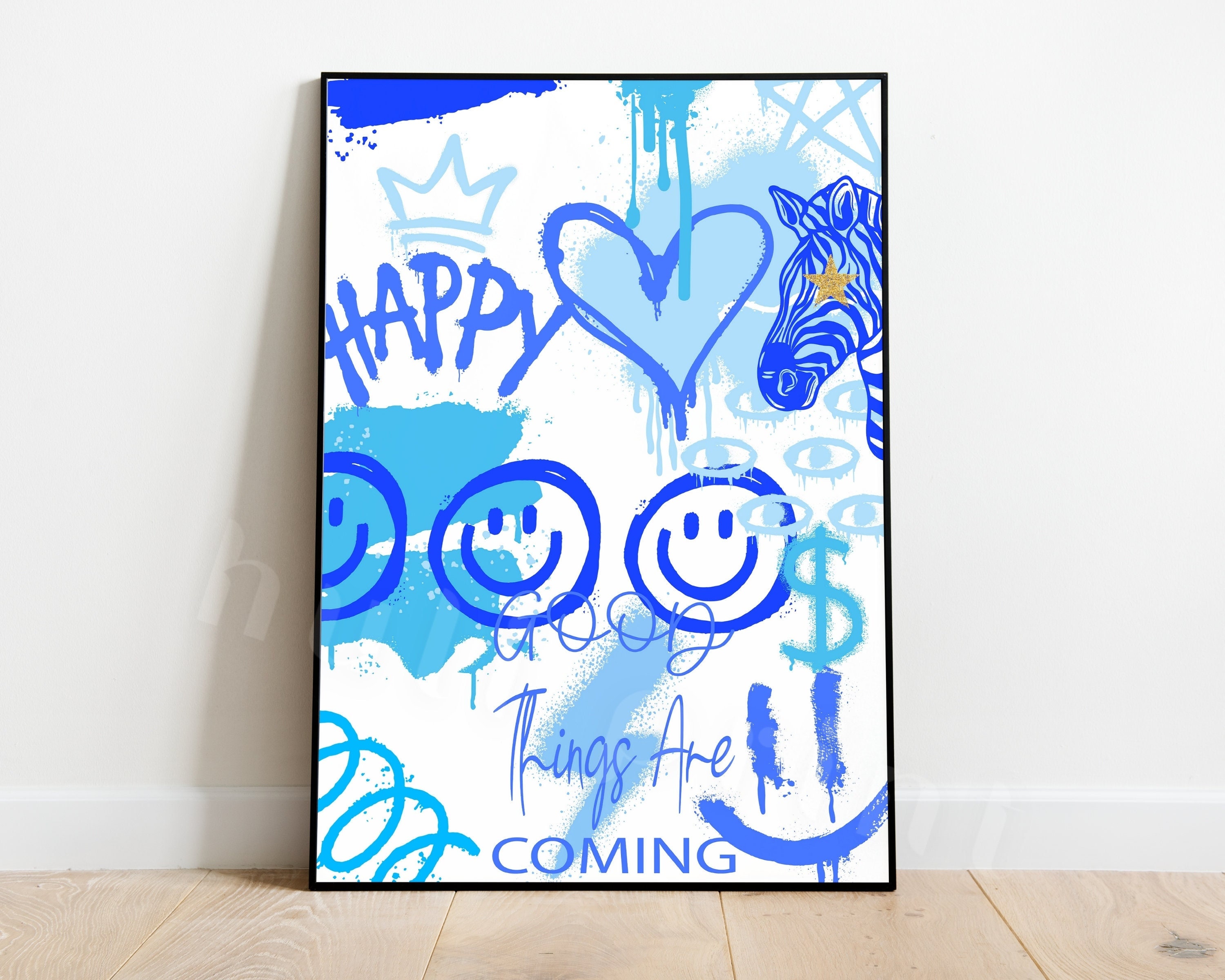 Blue Preppy Wall Art College Dorm Poster Spray Graffiti - Etsy