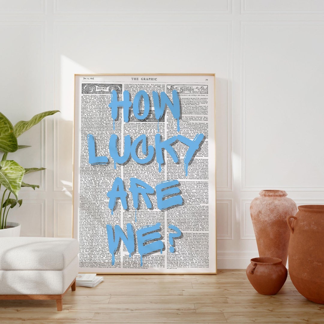 Trendy How Lucky Are We Wall Art Print, Blue Retro Newspaper Poster ...