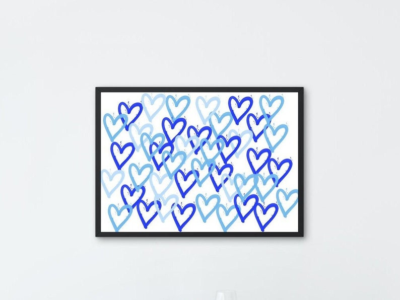 Blue Preppy Heart Wall Art, Blue Abstract Art, Printable Wall Art, Room ...