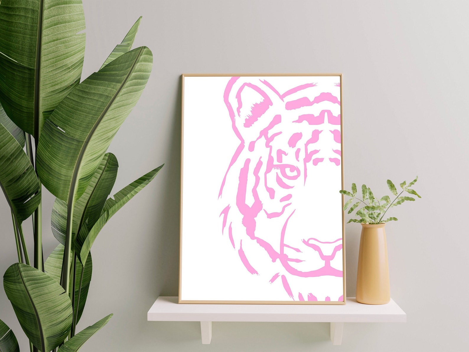 Preppy Tiger Poster Feline Pink Wall Art Wild Cat Poster - Etsy