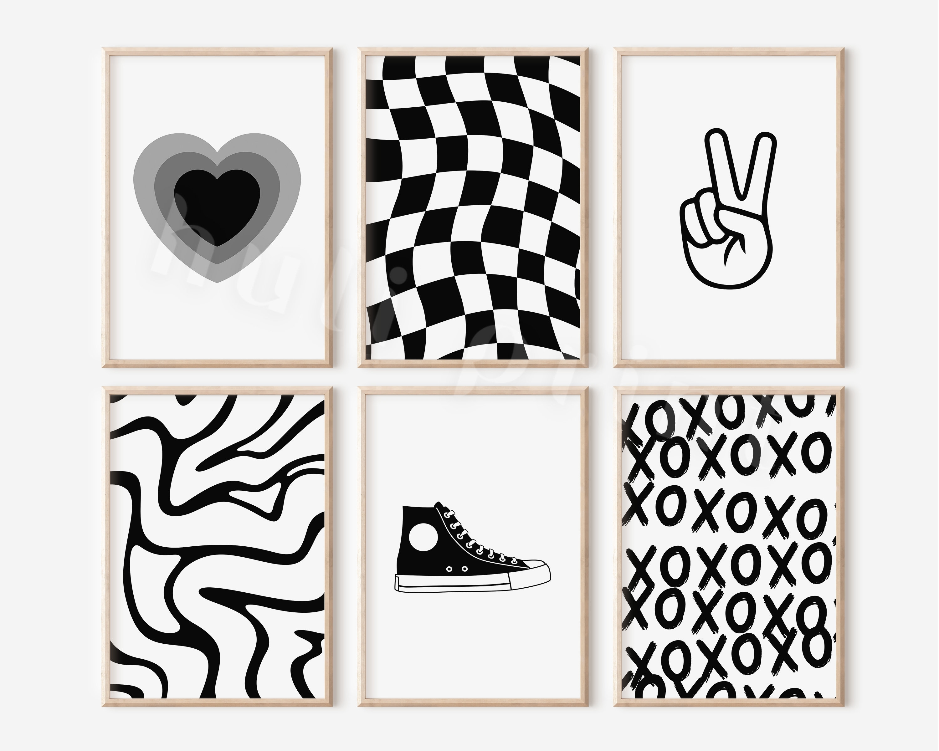 Black Preppy Wall Art Set of 6, Retro Posters, Preppy Room Decor ...