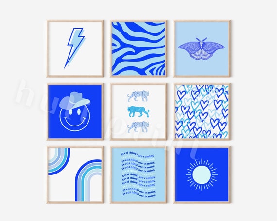 Blue Preppy Wall Art Set of 9 Wall Art Pack for Dorm Hearts - Etsy