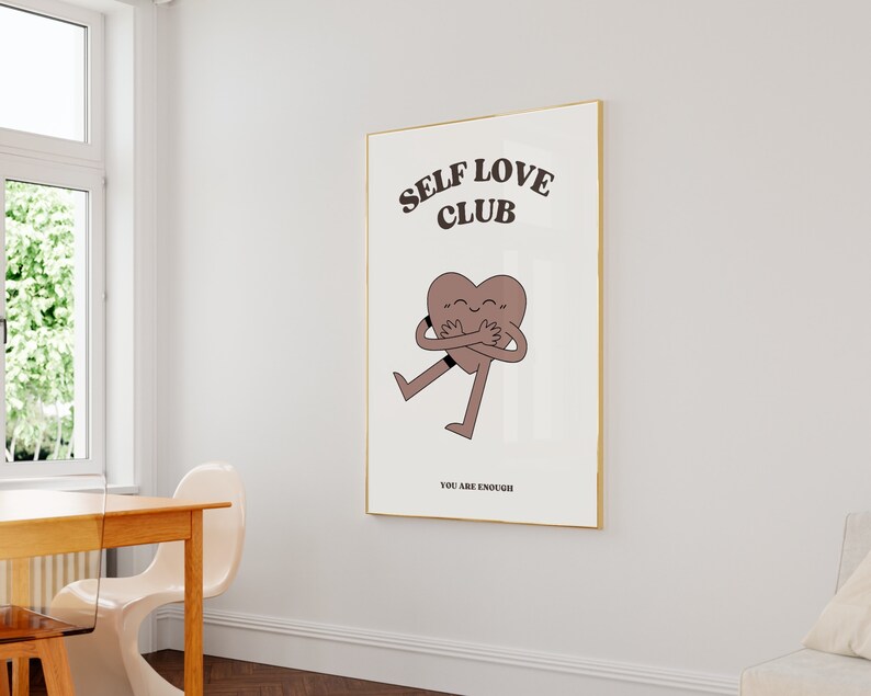 Retro Self Love Club Poster, Hugging Heart Wall Art Print, Trendy Print ...