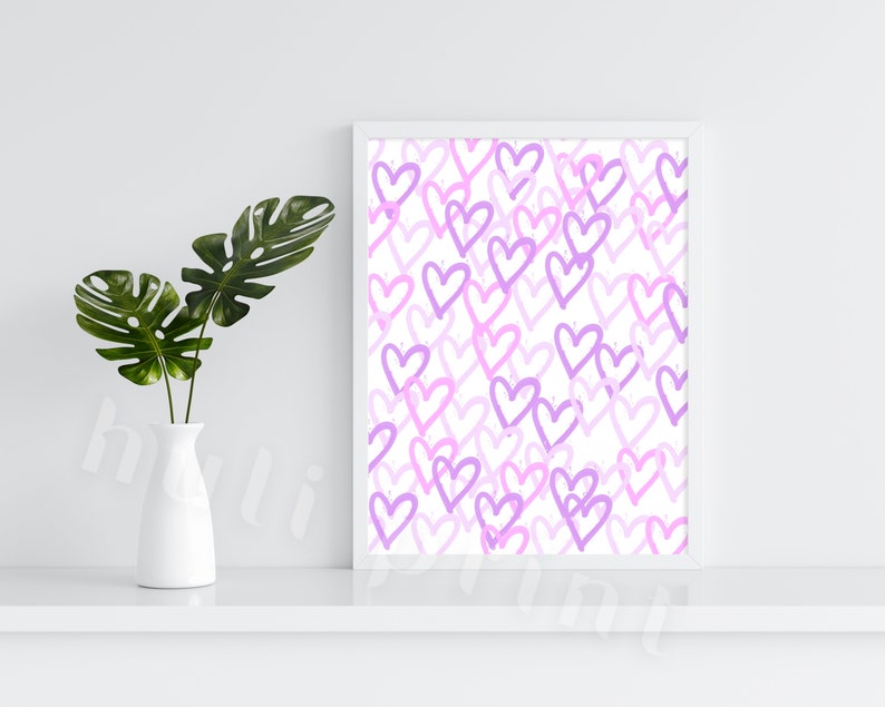 Purple Preppy Heart Wall Art, Abstract Poster, Printable Wall Art, Room ...