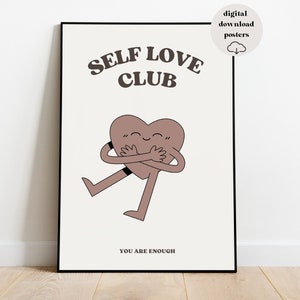 Retro Self Love Club Poster, Hugging Heart Wall Art Print, Trendy Print ...