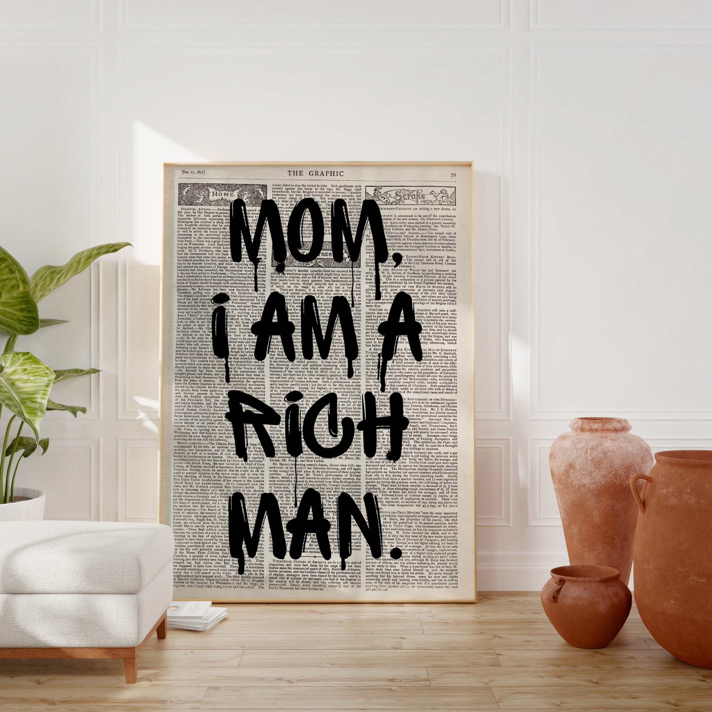 Mom I Am a Rich Man Poster, Trendy Wall Art Prints, Maximalist Print ...