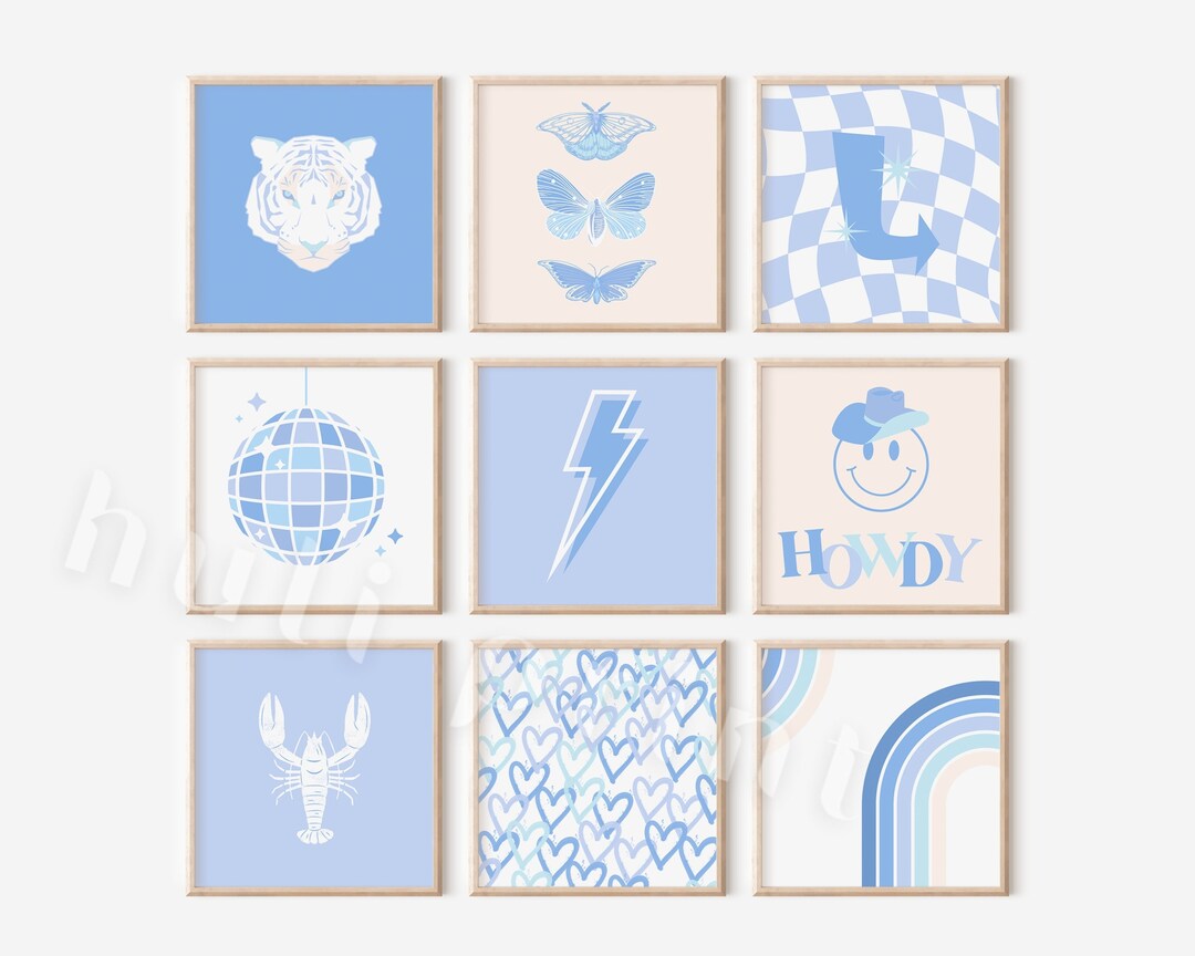 Blue Preppy Wall Art Set of 9 Hearts Poster Pastel Preppy - Etsy
