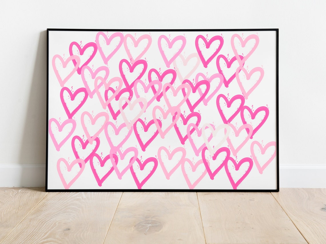 Pink Preppy Heart Wall Art Pink Abstract Art Printable Wall - Etsy