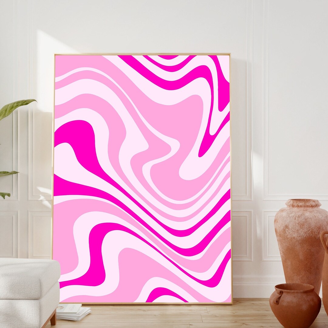 Abstract Wave Poster, Hypnotic Print, Pink Preppy Poster, Preppy Wall ...