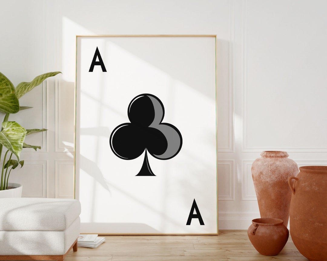 Black Ace Card Poster, Trendy Retro Wall Art Print, Ace of Hearts ...