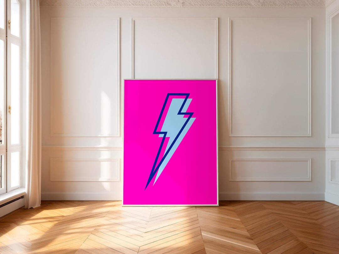 Lightning Bolt Print, Pink Preppy Wall Art, Trendy Room Decor, Hot Pink ...