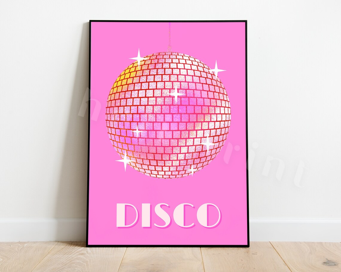 Pink Disco Ball Poster Preppy Wall Art Retro Preppy Room - Etsy