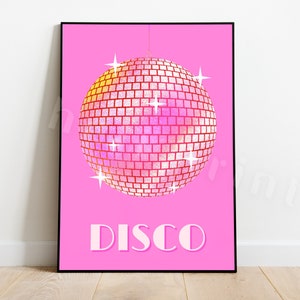 Pink Disco Ball Poster, Preppy Wall Art, Retro Preppy Room Decor, Dorm ...