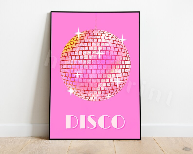 Pink Disco Ball Poster, Preppy Wall Art, Retro Preppy Room Decor, Dorm ...