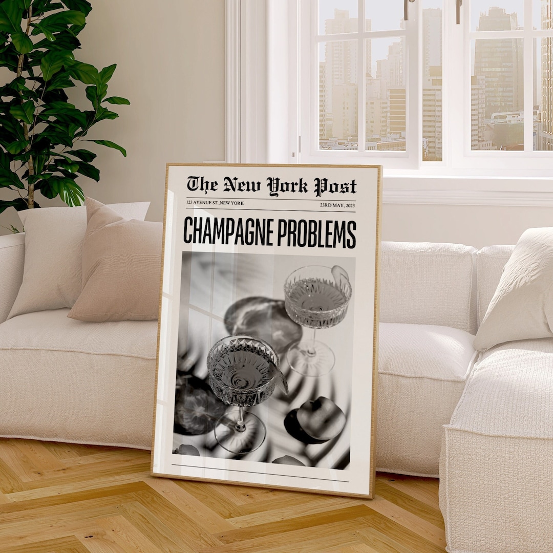 Champagne Problems Taylor Print, Black White Girly Wall Art, Trendy ...