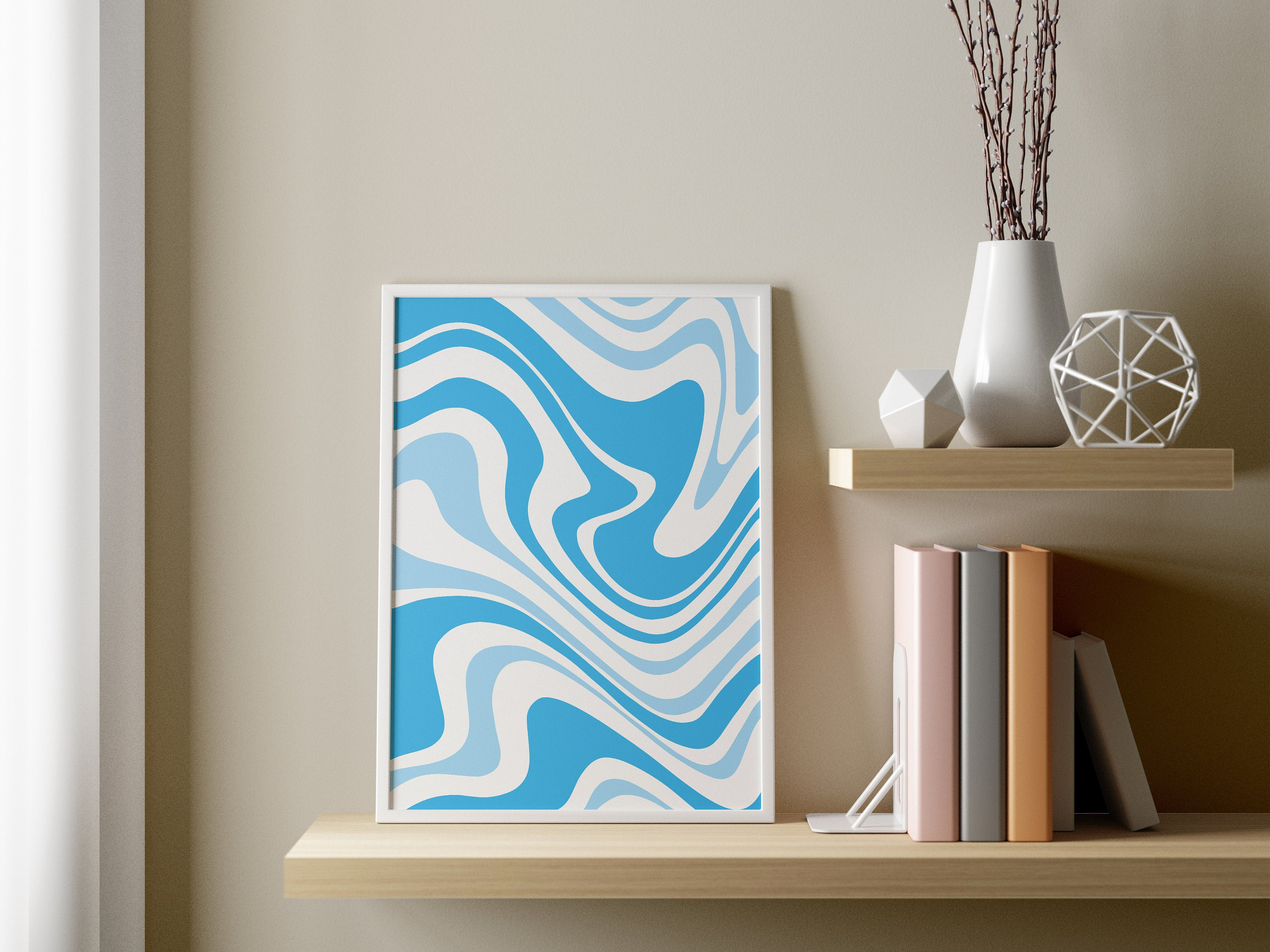 Abstract Wave Poster, Hypnotic Print, Blue Preppy Poster, Preppy Wall ...