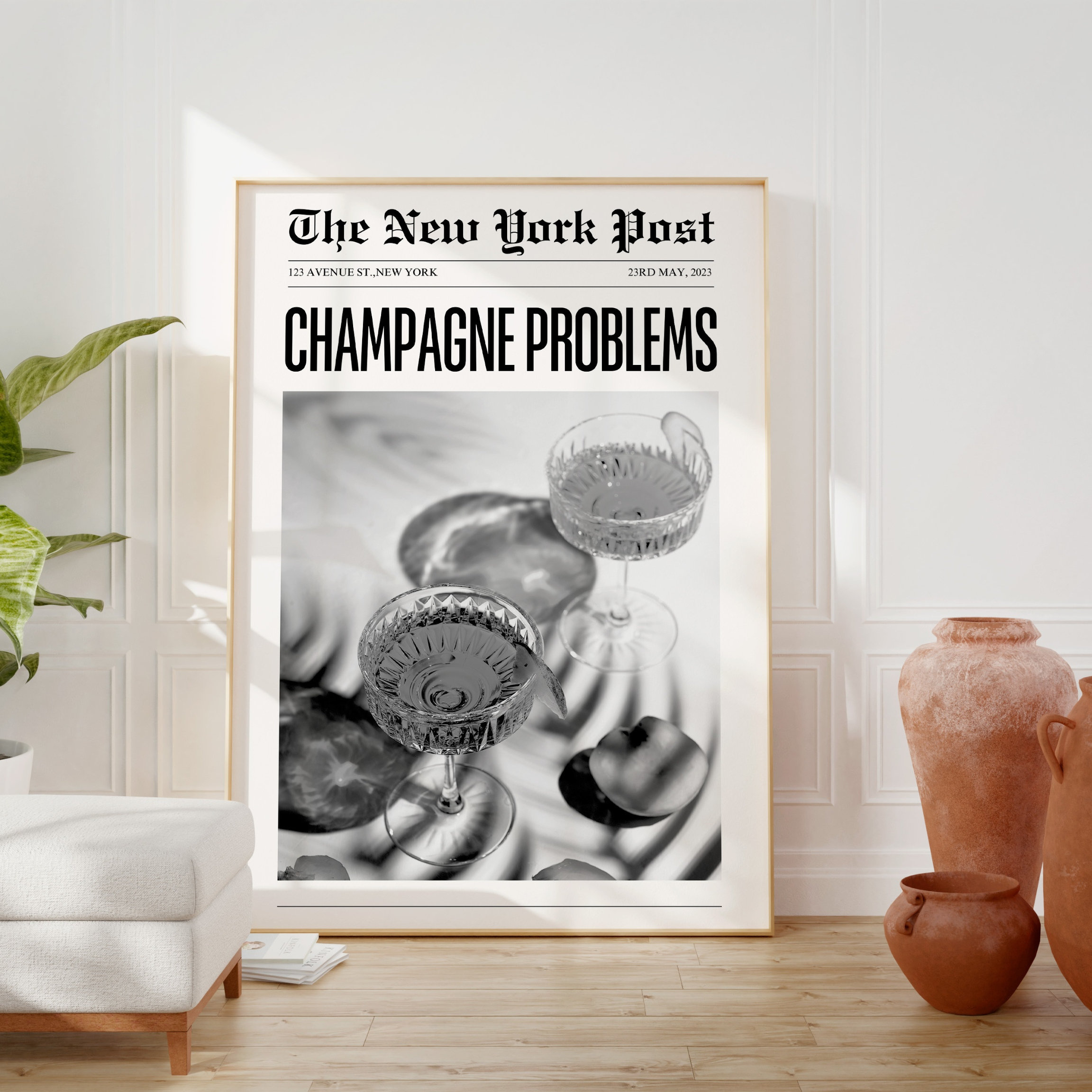 Champagne Problems Taylor Print, Black White Girly Wall Art, Trendy ...