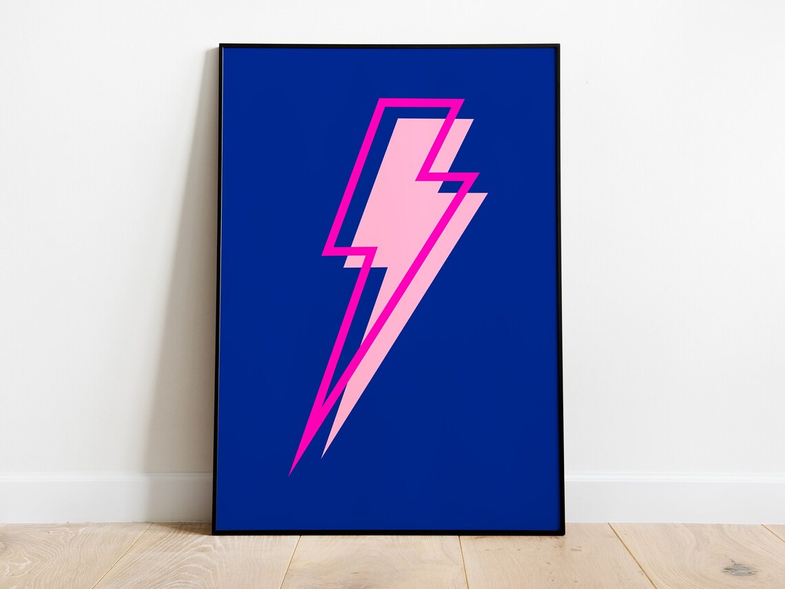 Navy Blue Lightning Bolt Poster, Preppy Wall Art, Dorm Room Decor ...