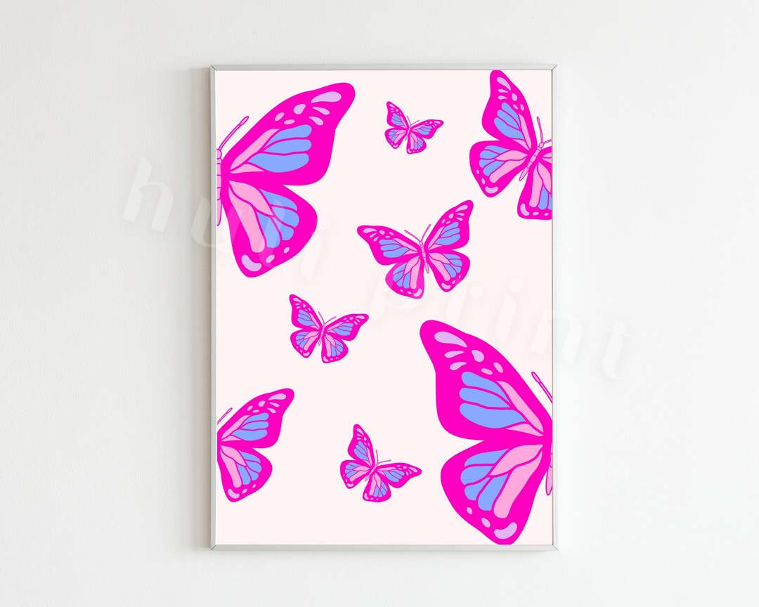 Pink Preppy Butterfly Wall Art, Trendy Art Prints, Preppy Poster, Room ...